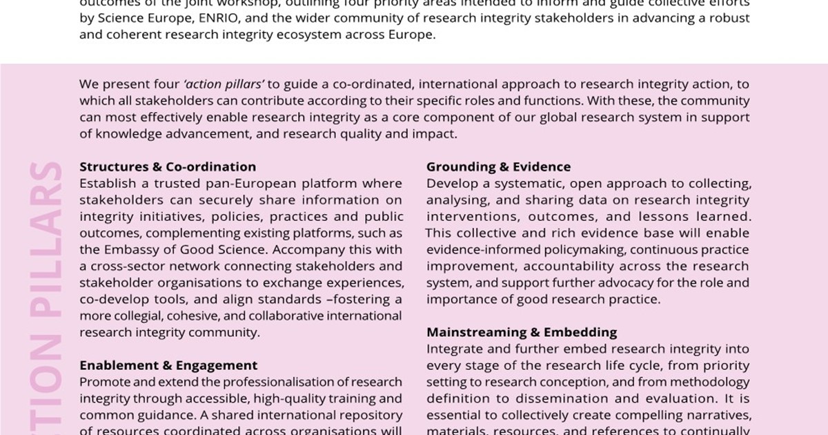Advancing Research Integrity through International Collaboration - Science Europe