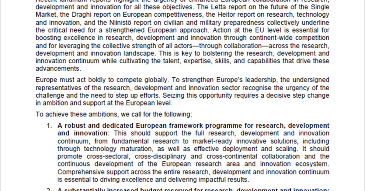 A Stronger Europe through Research and Innovation - Science Europe