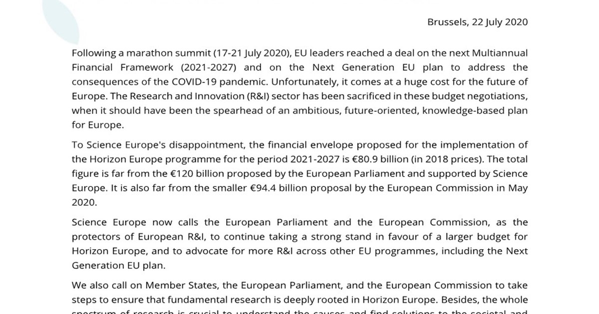 Reaction to the European Council's Proposal for the European Budget ...