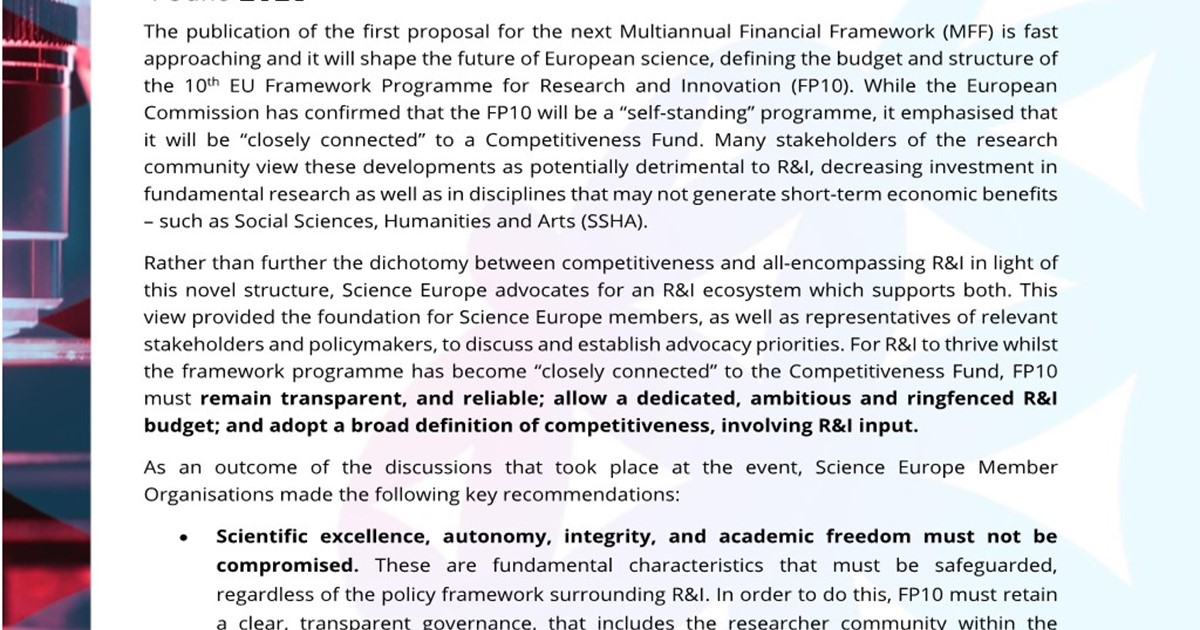 Event Summary of FP10: A Robust R&I Framework Programme in Light of the ...