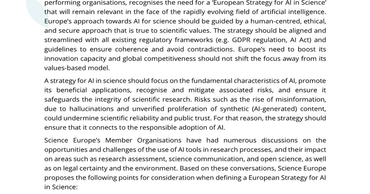 Science Europe Input to the European Commission’s Call for Evidence on ...